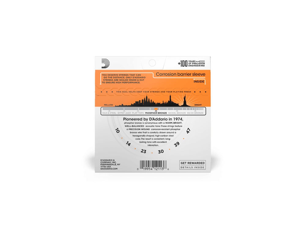 D'addario EJ 15 Custom Light, Phosphor Bronze Acoustic Guitar Strings ...